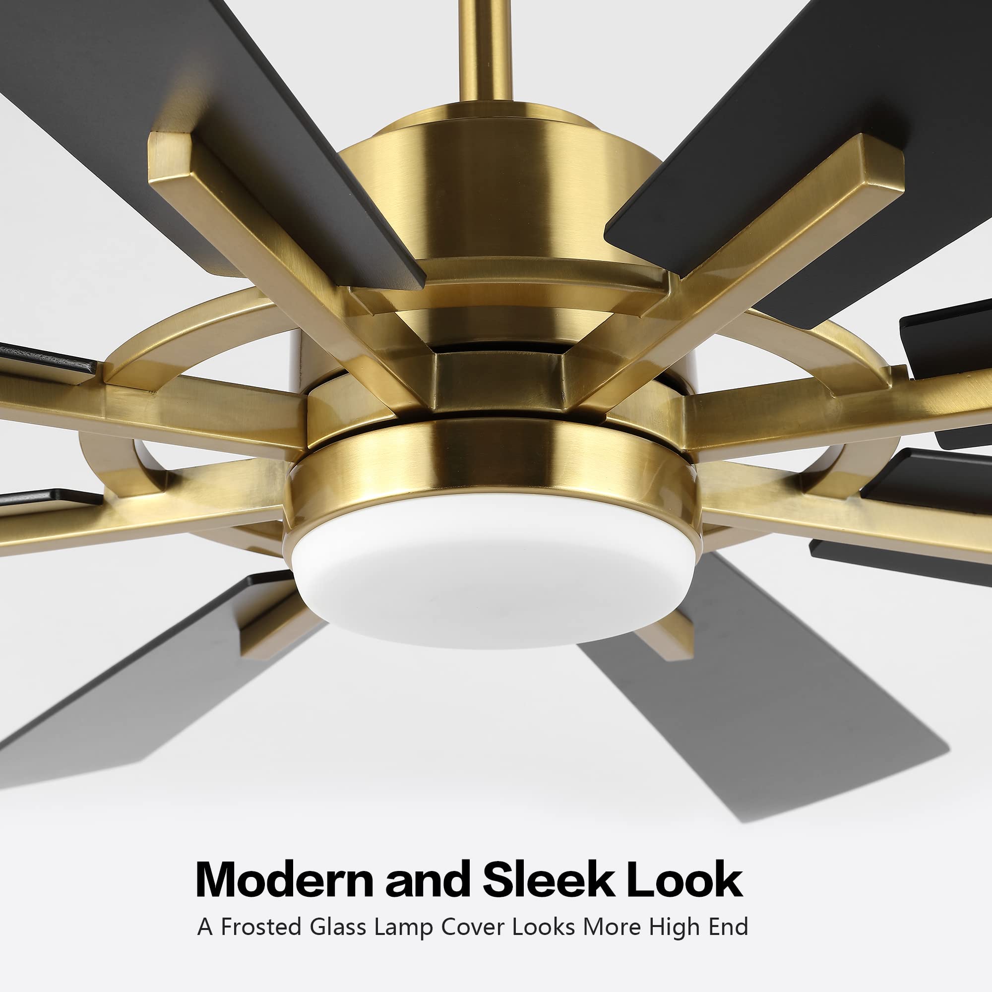 WINGBO 60" DC Ceiling Fan with Lights and Remote Control, Gold and Black Ceiling Fan, 8 Plywood Blades, 6-Speed Reversible DC Motor, Modern Ceiling Fan Indoor for Kitchen Bedroom Living Room