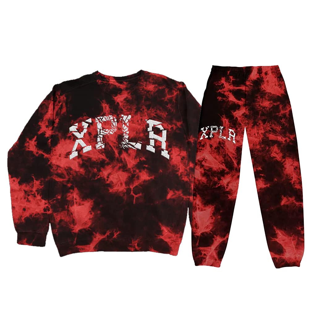 XPLR Shatter Red Tie Dye Sam and Colby Merch Two Piece Set Sweatshirt Sweatpants Long Sleeve Men Women's Set (Sweatshirt+Pants-WP06544,XS)