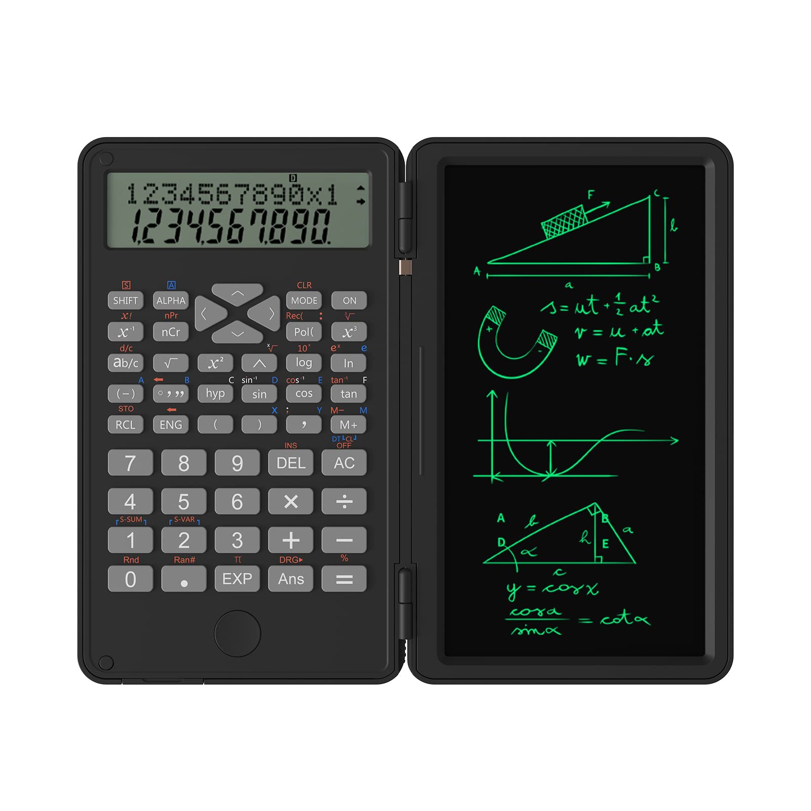 WHYATT Scientific Calculator with Erasable Writing Board 240 Functions 2 Line LCD Display Foldable Financial Math Calculator School Supplies for Middle High School College Students Black