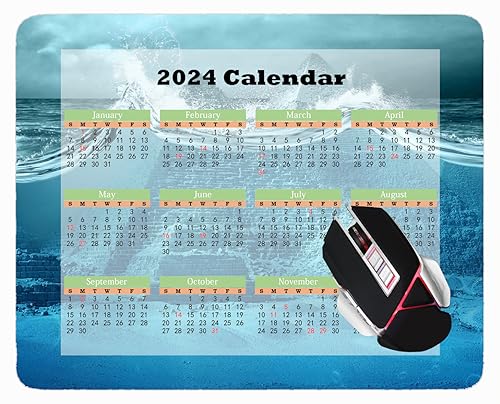 YENDOSTEEN 2024 Mouse pad Calendar,Waves Ocean Surf Beach Gaming Mouse Mat Pad with Stitched Edges Type526