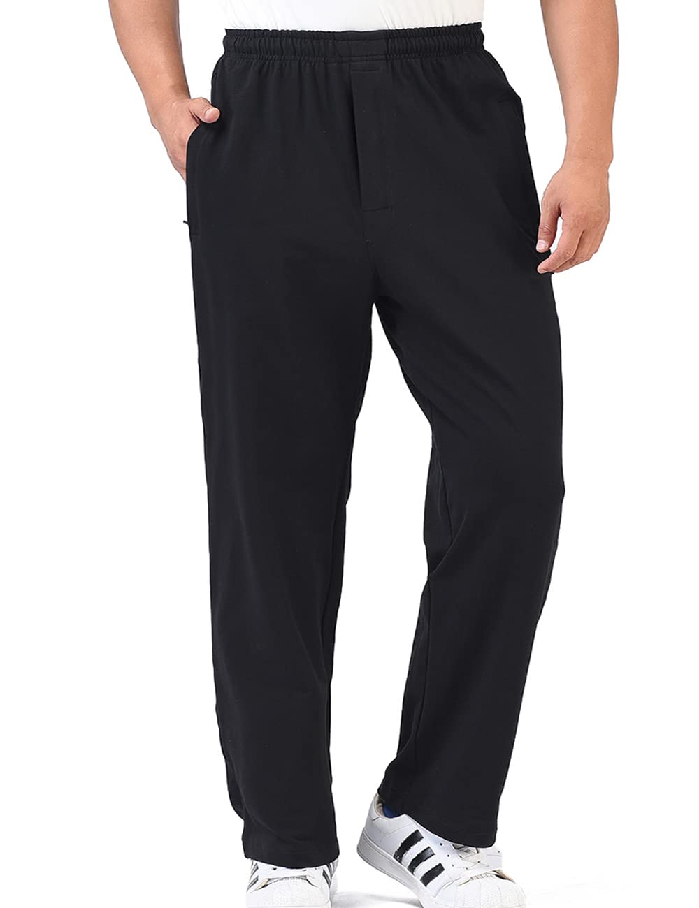 Zoulee Men's Casual Cotton Jogger Sweatpants Zipper Front Pants Thick Black M