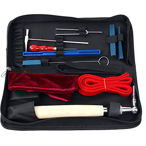Yaetek Pack of 10 Pieces Piano Tuner Tools with Tuning Hammer Fork Wedge Mute Wrench Hammer Wood Handle Trip Kit Tools w. Case, Piano Tuning Kit (10 items)