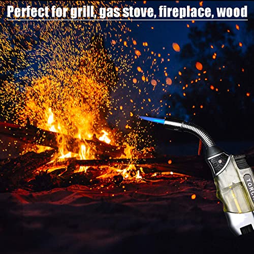 Yeuligo Torch Lighters, Butane Lighter with 360° Flexible Neck and Visible Window, Refillable Grill Lighter with keyhole, Clear(without Gas)