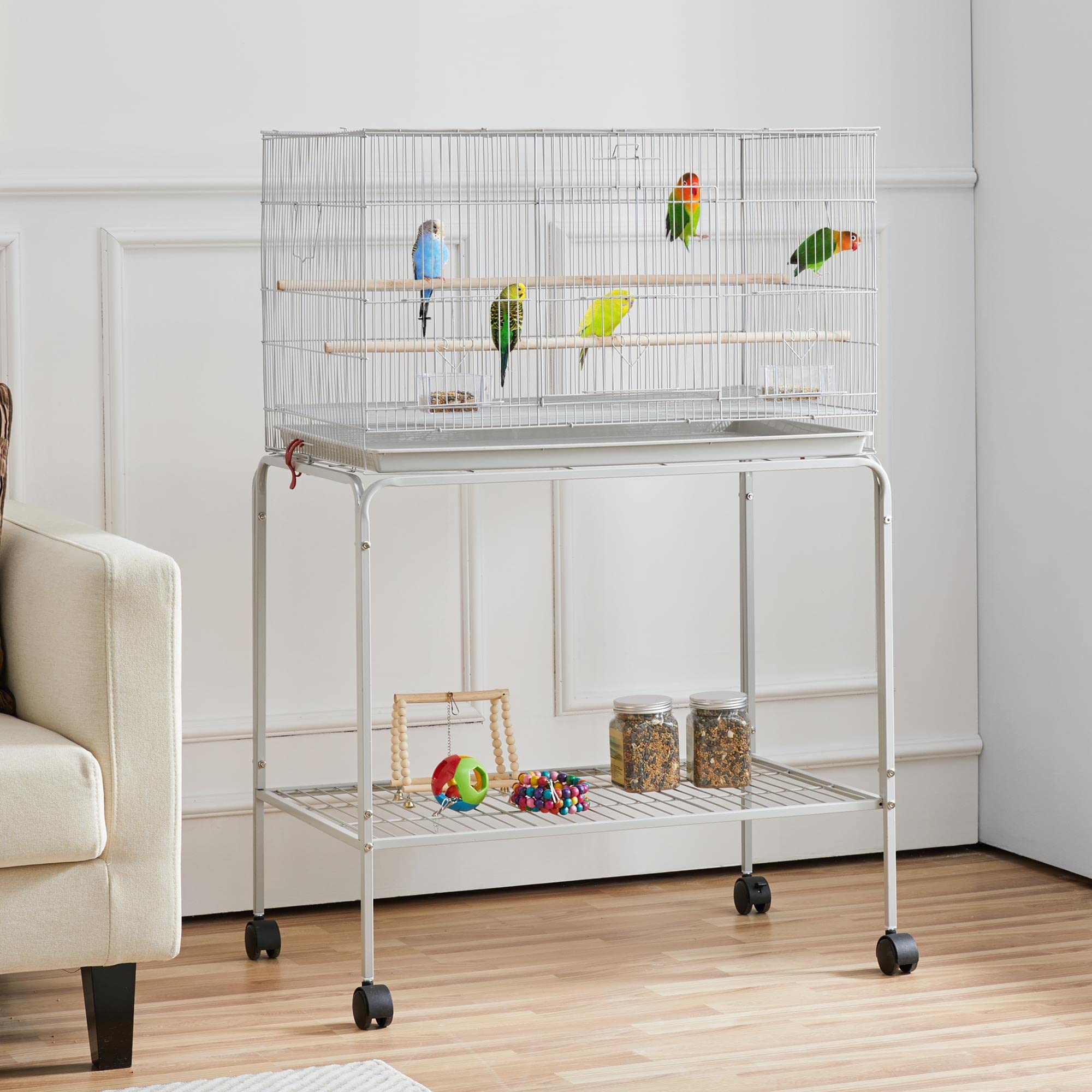 Yaheetech 47'' Height Metal Flight Bird Cage Parrot cage for Parakeets Conures Budgies Lovebirds with Rolling Stand