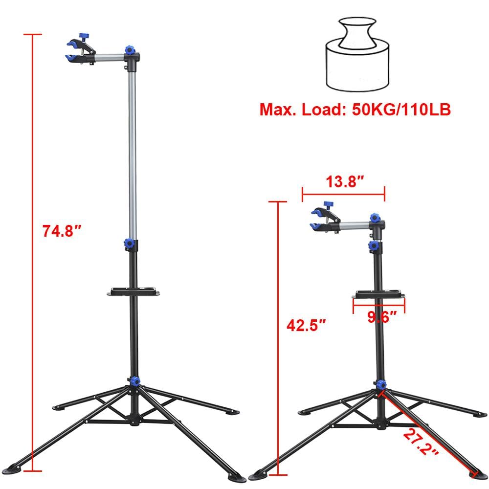 Yaheetech Bike Repair Stand Bicycle Workshop Stand Foldable Bike Maintenance Rack w/ Tool Tray Height Adjustble Bicycle Repair Stand for Road & Mountain Bikes