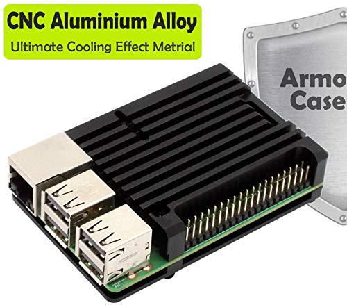 WINGONEER Armor Case with Thermal Pads for Raspberry Pi 4 Model B Armor Aluminum Alloy Passive Cooling Case Compatible with Raspberry Pi 4 Model B Only - Black