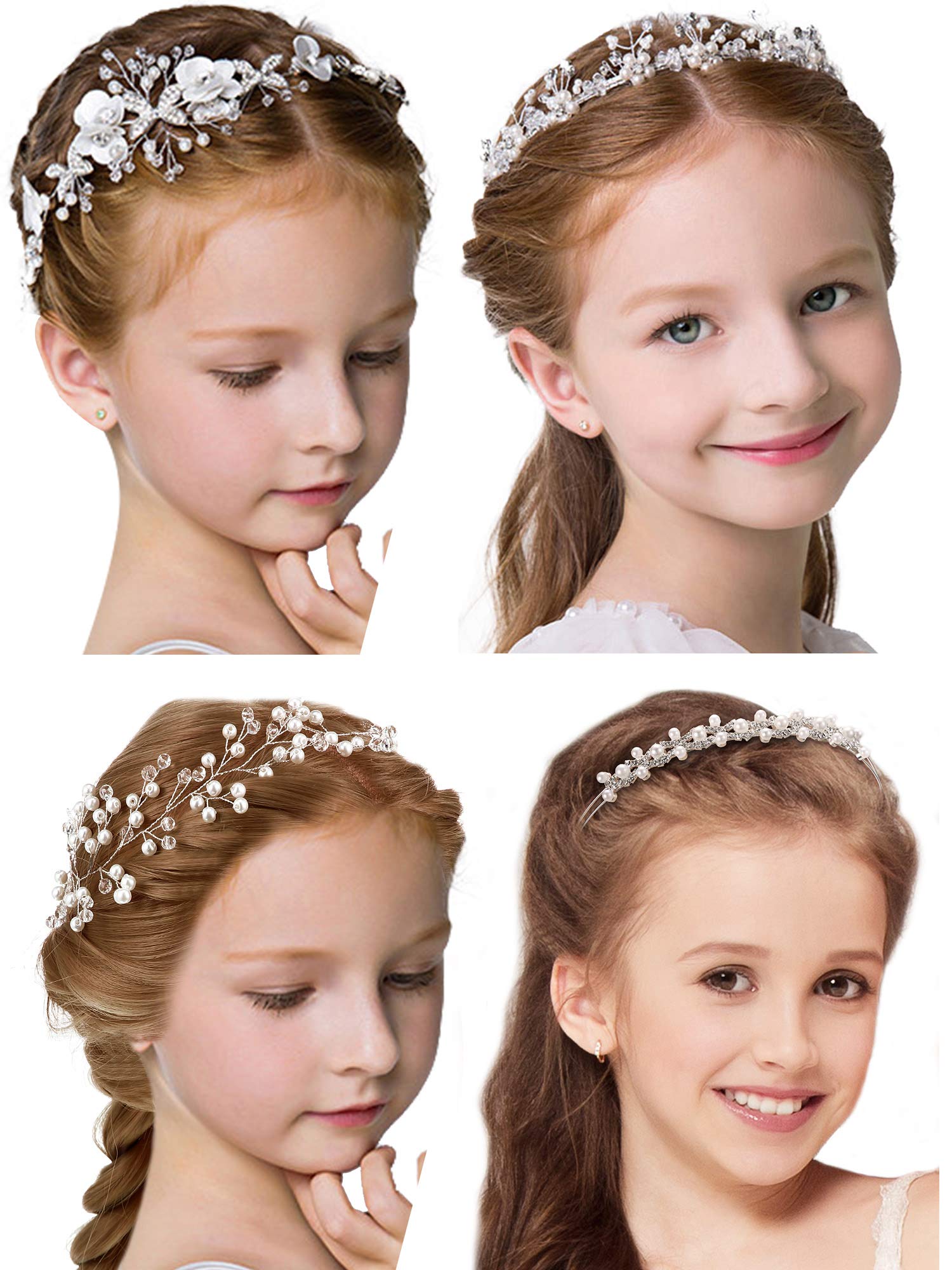 WILLBOND Flower Girl Headpiece - Princess Headband with Pearls for Wedding, First Communion, Hair Accessory