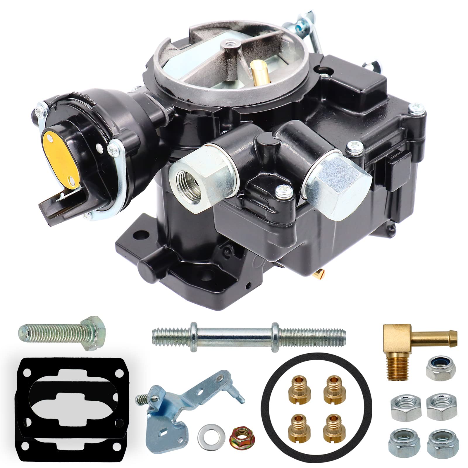 THUNDERMINGO Marine Carburetor for Mercruiser 2 Barrel Carburetor for Rochester Mercarb 3.0L 4.3L 2.5L 4CYL 5.0L 5.7L Engine with Jets and Gasket W/Electric choke and Long Linkage OEM #3310-864940A01