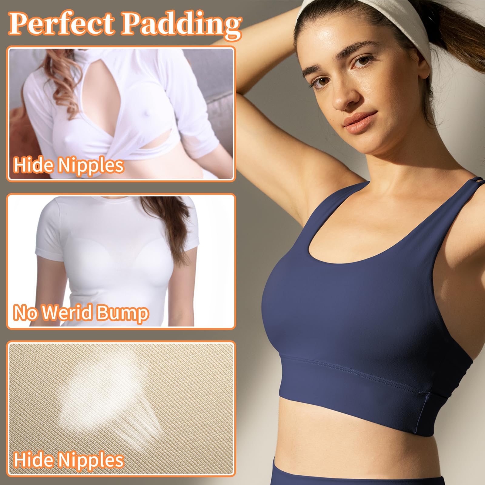 WLLHYF Bra Pads Insert 2 Pairs Triangle Breathable Breast Padding Skin Color Soft Sewn Pad for Women Girls Bra Any Cup Cover (Large)