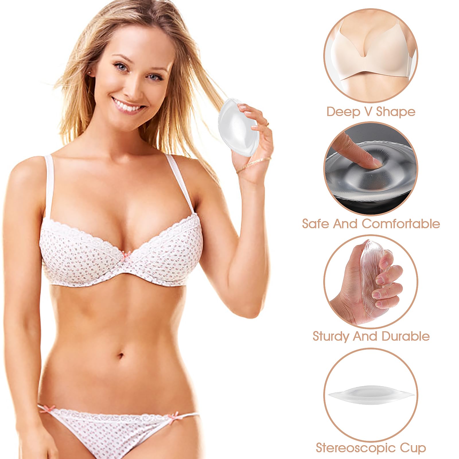 WLLHYF Silicone Bra Inserts, Reusable Gel Push Up Breast Pads and Breast Enhancers Add 1-2 Cups 1 Pair (clear)
