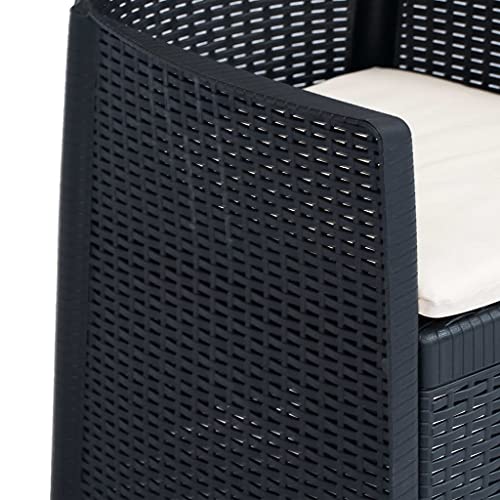 vidaXL 3 Piece Outdoor Bistro Set β Durable, Weather Resistant Plastic Patio Furniture with Rattan Look Design, Anthracite Color, Includes 1 Table and 2 Chairs