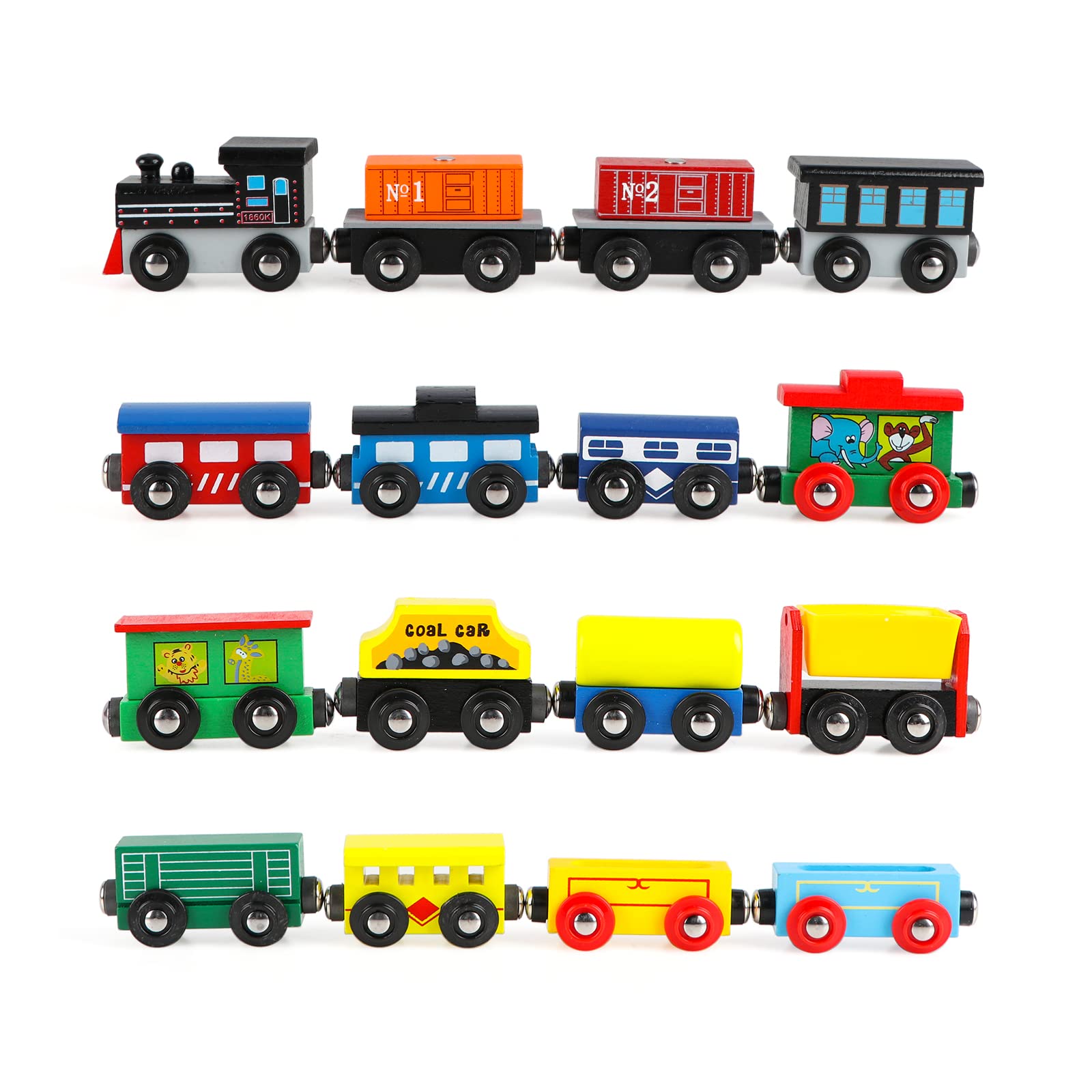 Wondertoys Wooden Train Set 16 PCS Train Toys Magnetic Set includes Storage Bag - Wooden Train Track Accessories - Wooden Magnetic Train Set for Toddlers Kids Boys and Girls