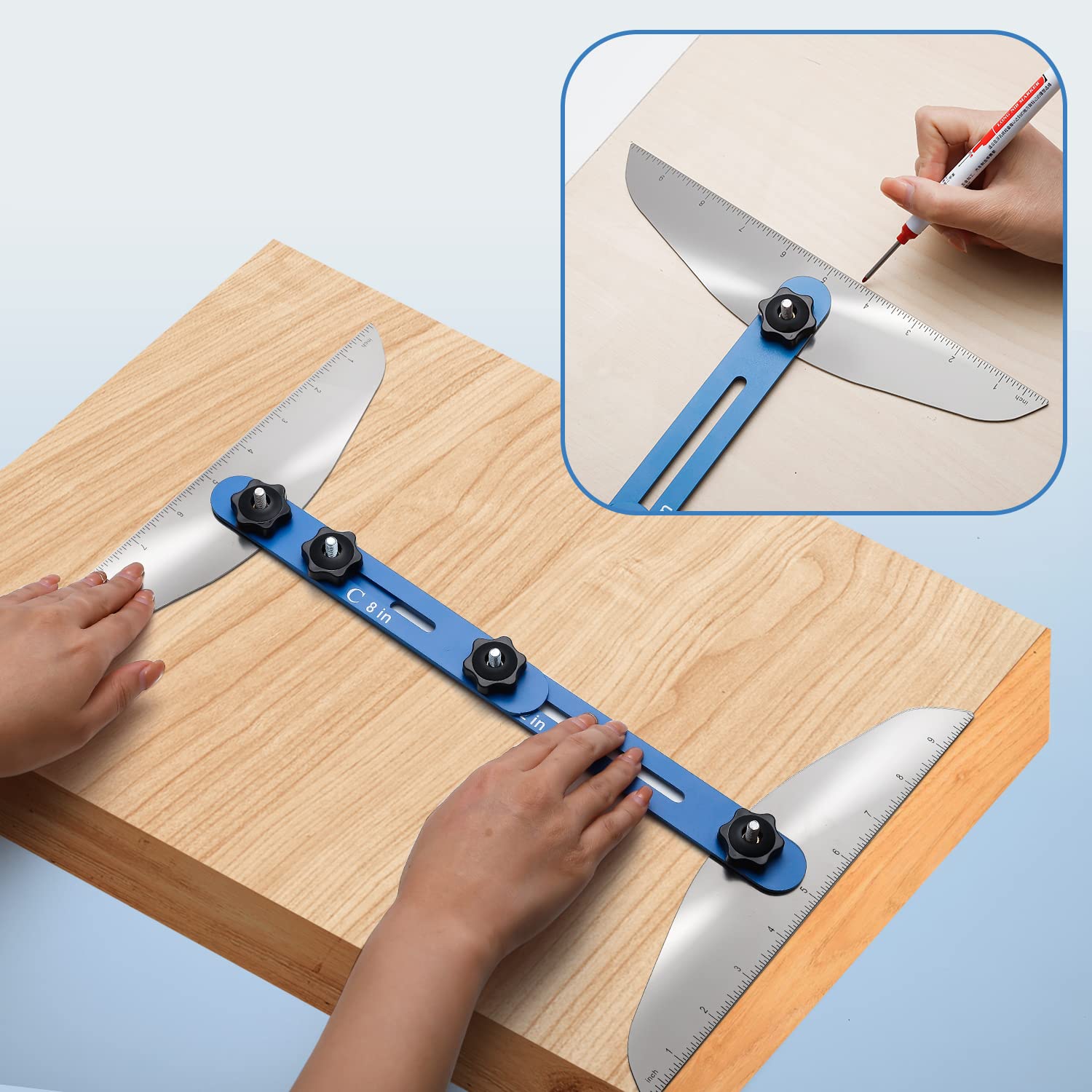 Wondgo Stair Tread Gauge Template Tool - Solid Metal Stair Fixture for Precise Angle and Length Measurement, Suitable for Stairs, Risers, Shelves, and Shelf Marking Tools for Cutting Dry Walls (Blue).