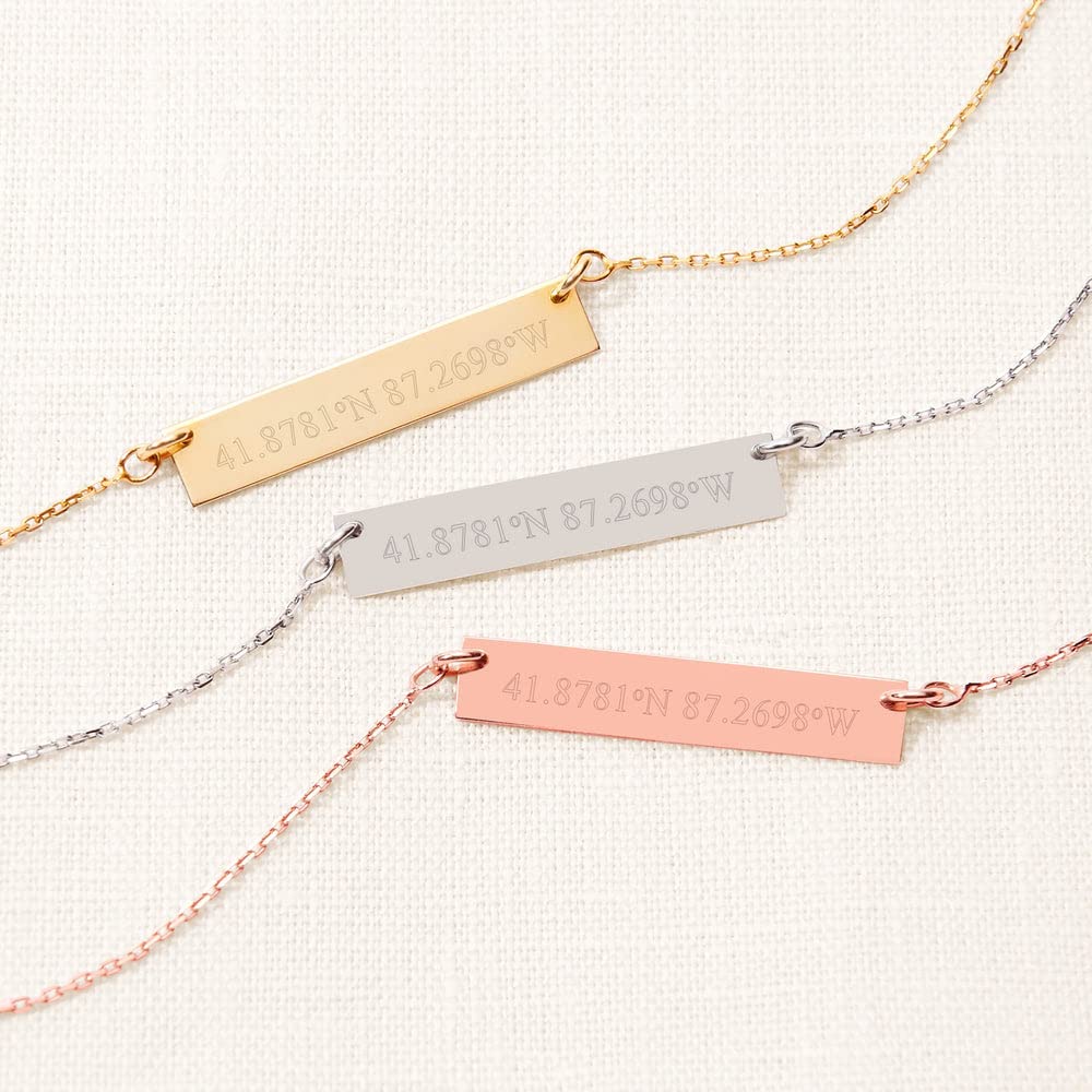 Women's Custom Engraved Sterling Silver Coordinate Bar Necklace (16" with 2" extender) - Personalized Necklace for Women - Gift for Girlfriend - Gifts for Mom