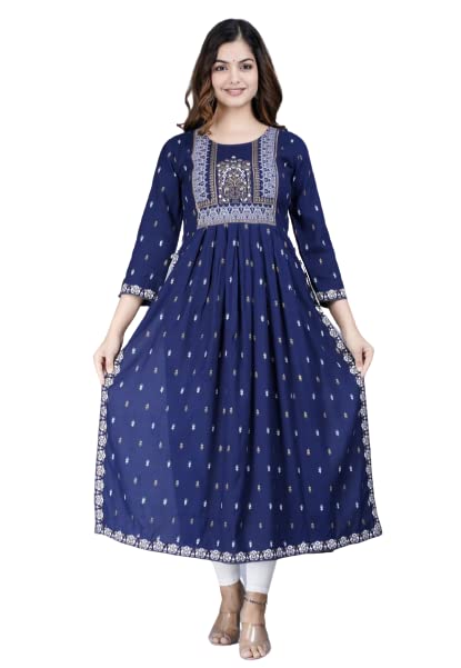 Women's Rayon Printed Nayra Cut Kurti (as1, alpha, xx_l, regular, regular, Blue)