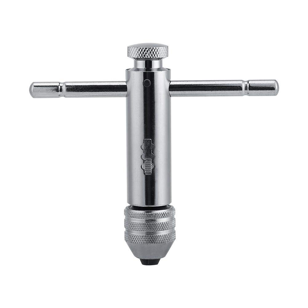 Yosoo Adjustable T-Handle Ratchet Tap Holder Wrench?Household Alloy Steel Silver Adjustable T Type One-Hand Ratchet Wrench Adjustable Tap Wrench T-Handle Tap Wrenches (M5-12 Short)