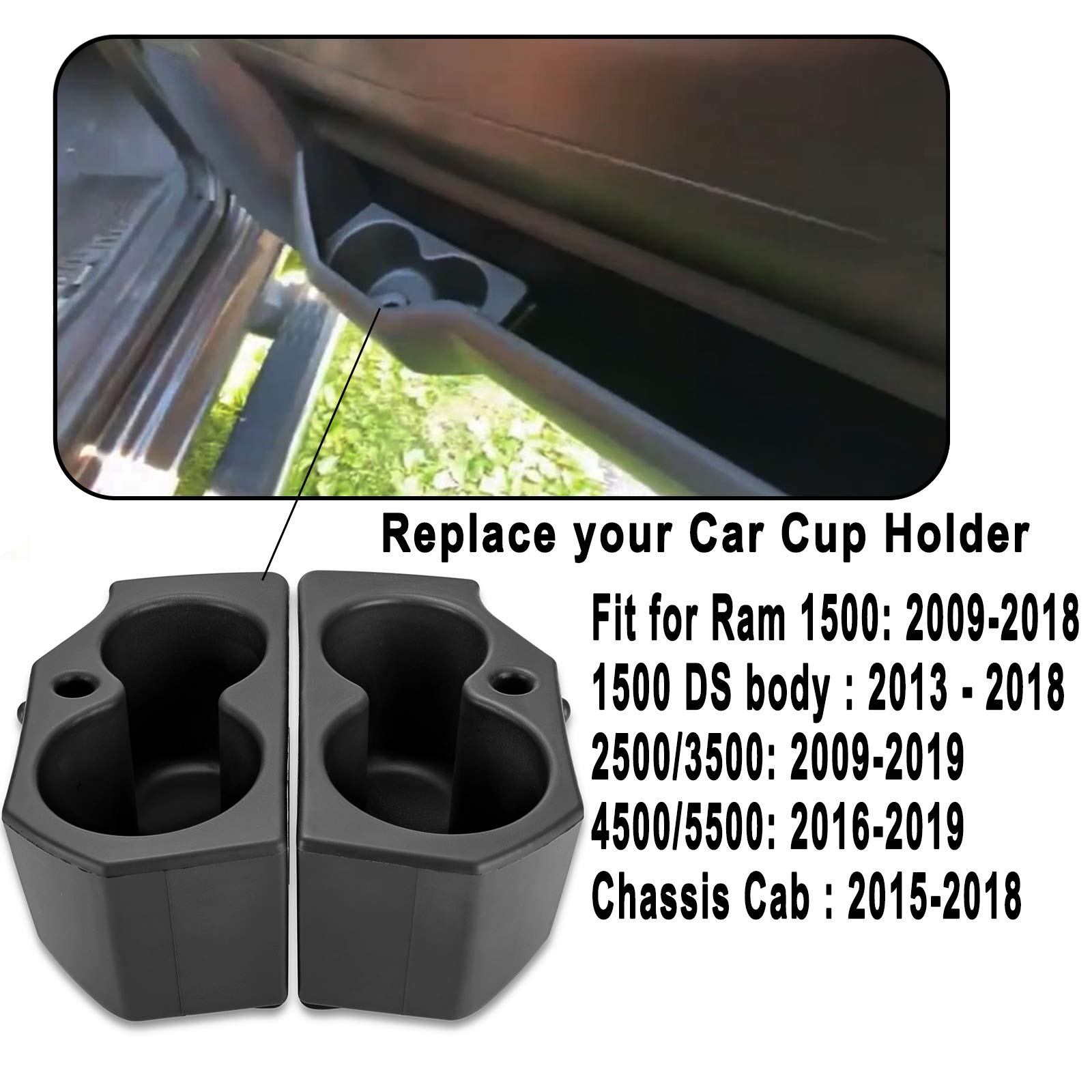 Xiaoyudou Door Cup Holder Insert for Dodge Ram 2009-2021 1500-5500 Replace 5NN24XXXAA/1LD23XXXAA