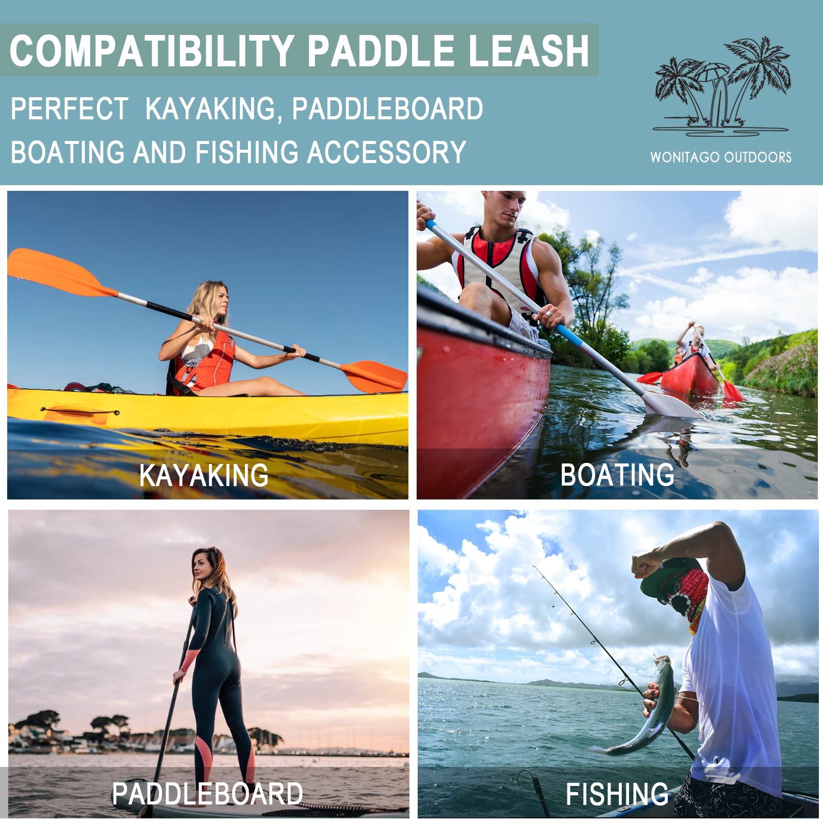 WONITAGO Stretchable Kayak Paddle Leash, Coiled Rod Leash Tool Lanyard for Kayak and SUP Paddles, Fishing Poles Rods,1 Pack