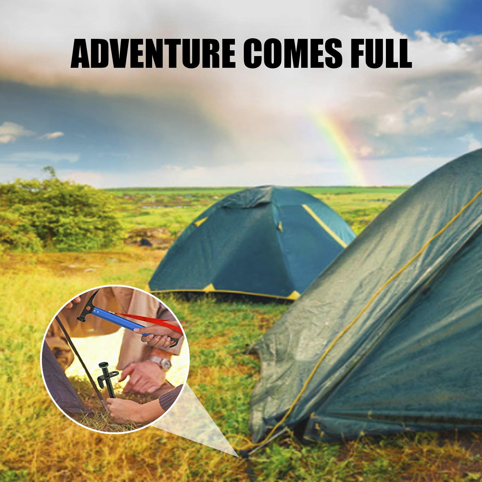 XMSound 8pcs Heavy Duty Iron Tent Stakes,1 Super Light Tent Mallet Hammer,Lightweight & Sturdy & Anti-Rust, Great for Camping, Hiking, Backpacking, Gardening