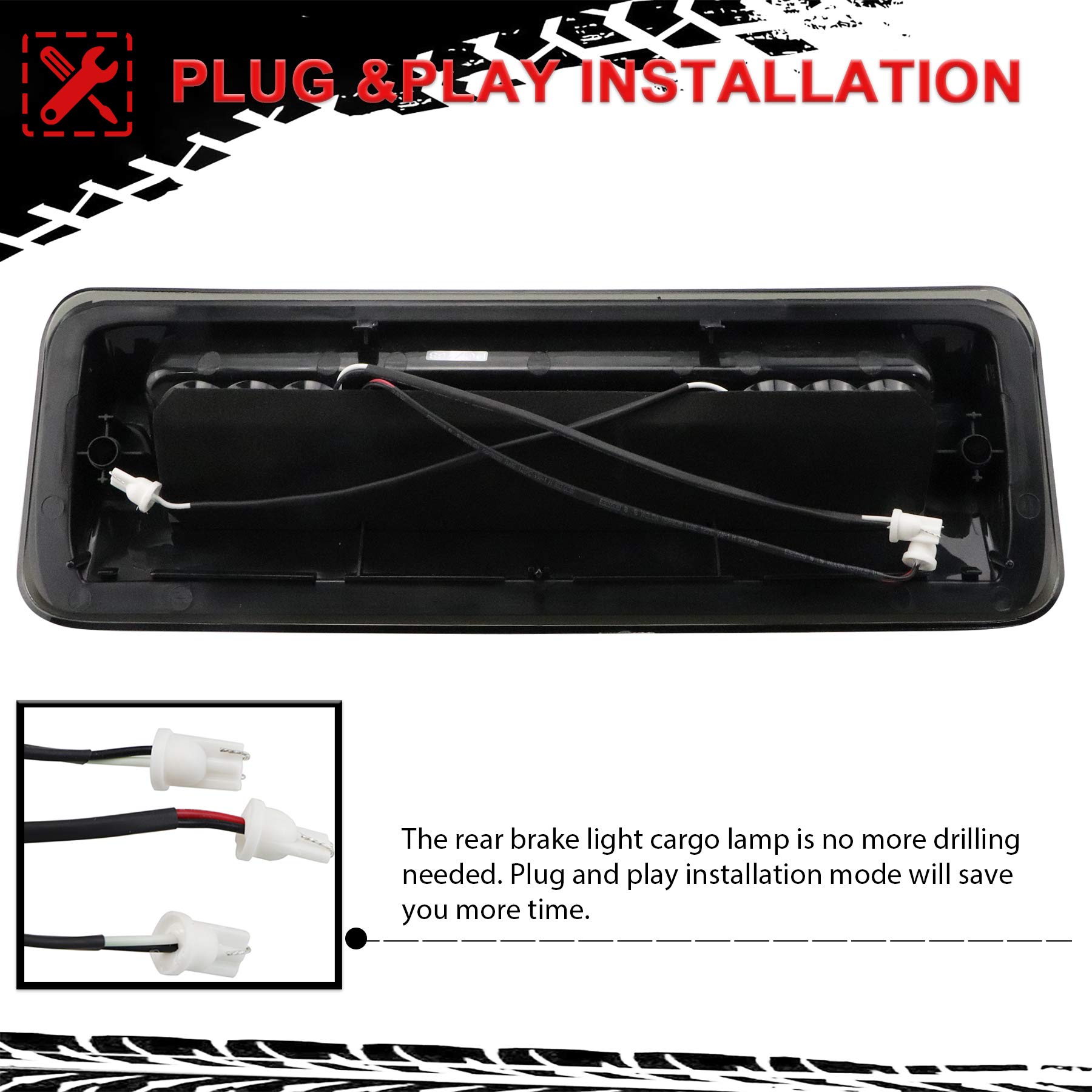 Youxmoto Fit for Ford F150 2004-2008 LED 3rd Brake Light,Fit for Ford Explorer Sport Trac 2007-2010,Fit for Lincoln Mark 2006-2008 LT High Mount Stop Light Cargo Light (Black Housing Clear Lens)