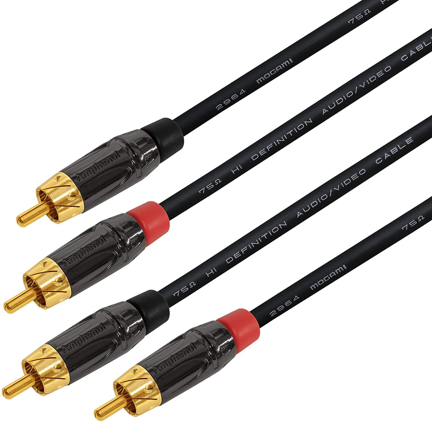 WORLDS BEST CABLES 4 Foot β High-Definition Audio Interconnect Cable Pair CUSTOM MADE using Mogami 2964 wire and Amphenol ACPL Black Chrome Body, Gold Plated RCA Connectors