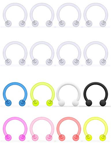 Yaalozei 16G Clear Plastic Lip Ring Hoop Nose Septum Eyebrow Ring Flexible Silicone Cartilage Tragus Helix Rook Daith Guages Earring Smiley Piercing Jewelry Retainer Surgery Sport Work Women Men 10mm