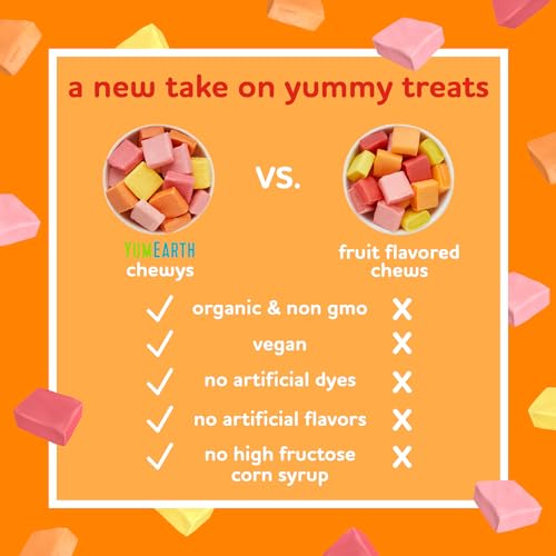 YumEarth Organic Fruit Chews - Fruit Flavored Candy Chews, No Dye, Allergy Friendly, Gluten Free, Non-GMO, Vegan Candy with No Artificial Flavors, 5 ounce (Pack of 6)