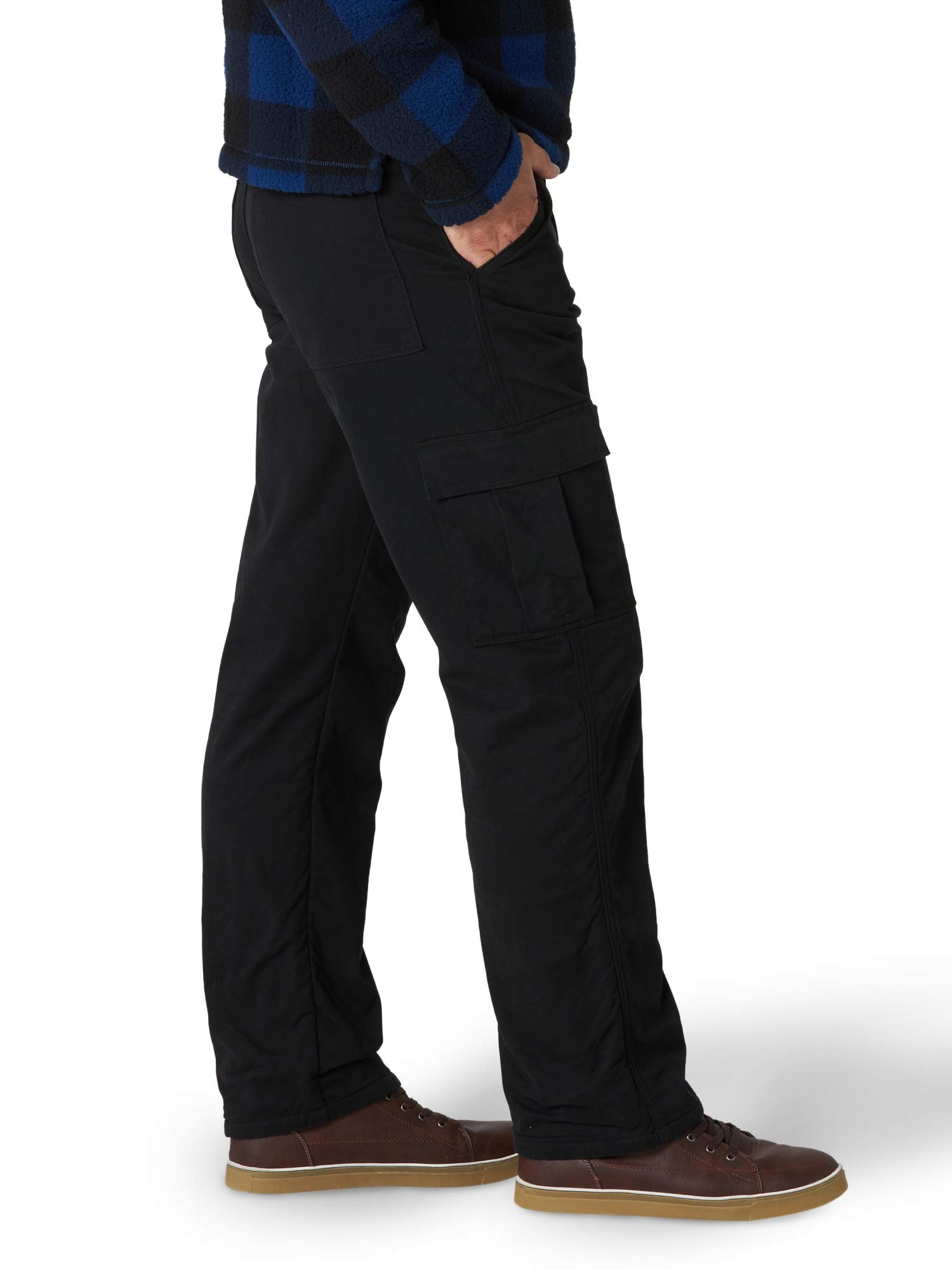 Wrangler Authentics Men's Fleece Lined Cargo Pant, Black Twill, 38W x 32L