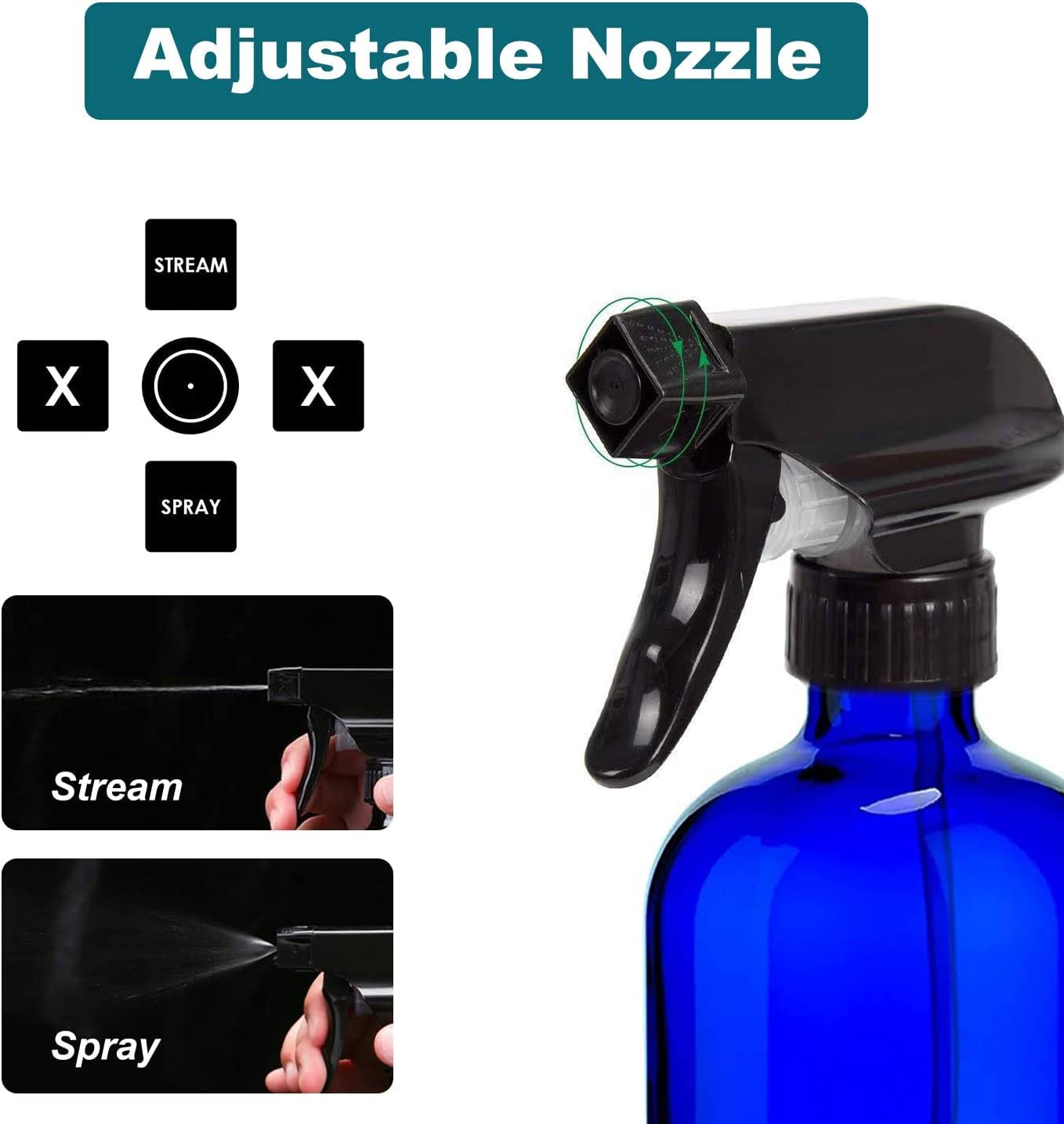 YUNFOOK 3Pcs Trigger Sprayers Replacement Spray Nozzles, Spray Bottle Nozzle with Mist Stream Sprayer for 8oz/16oz Glass Spray Bottles