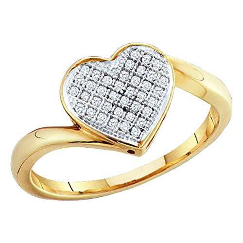 Yellow-tone Solid 925 Sterling Silver Round Diamond Heart Cluster Engagement Wedding Anniversary Ring Band 1/20 Ct. - Size 6