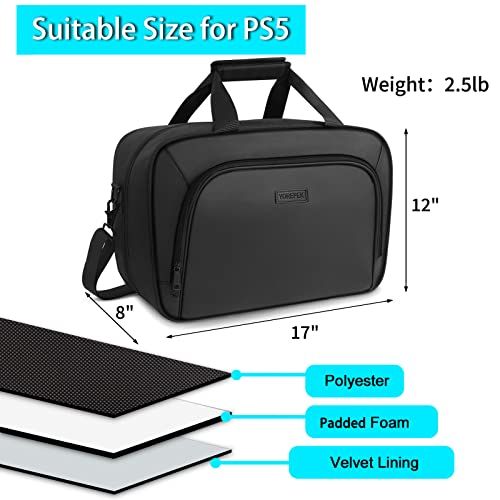YOREPEK Carrying Case for PS5, Protective Travel Bag for PS 5 Console Controller, Large Capacity Storage Case Compatible with Playstation 5 Games Accessories Disk Digital Edition, Black