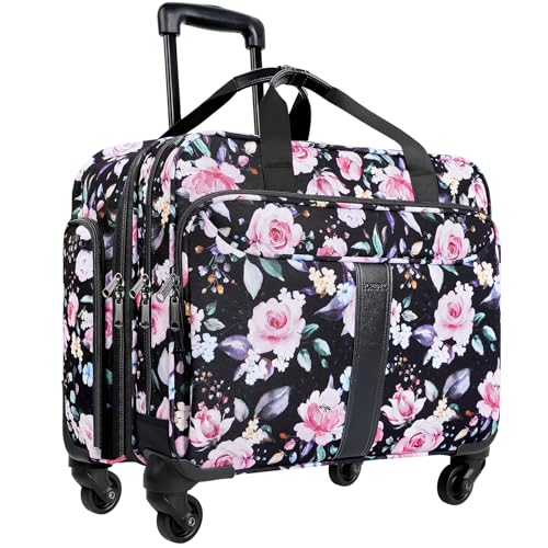 YOREPEK Rolling Laptop Bag for Women, 17 inch Large Premium Briefcase with Spinner Wheels, Waterproof Overnight Roller Carry on Computer Case for Travel, Work, Business, Teacher (Floral)