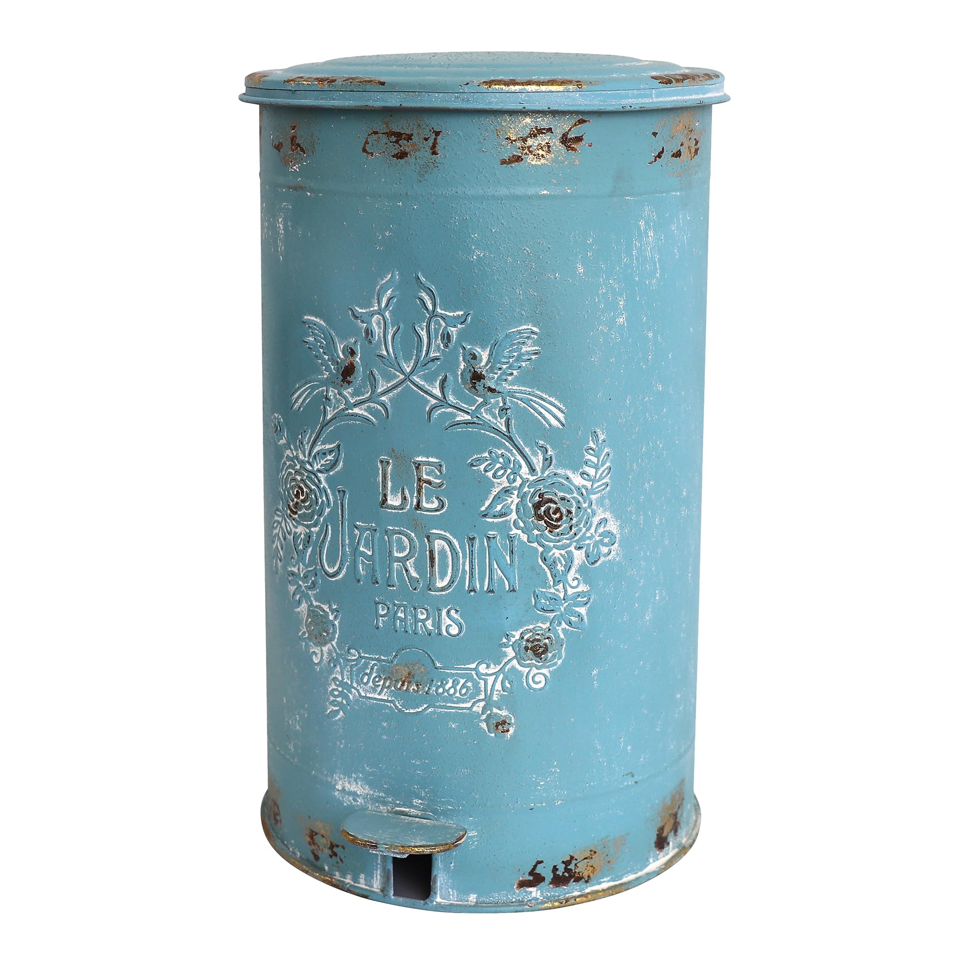 Z&Z ornamentorum Retro Kitchen Trash Can with Lid and Pedal Round Touchless Garbage Cans with Flower and Bird Patterns Outdoor Trash Can for Kitchen Park Garden,White