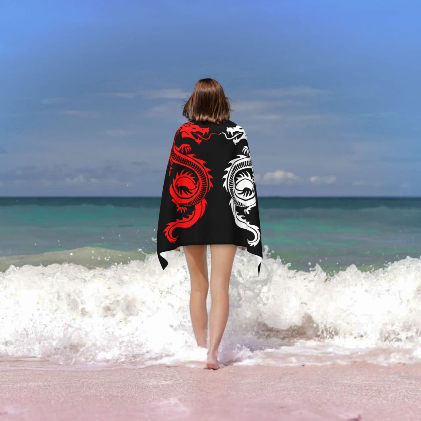 Zahika Chinese Dragon Beach Towel Absorbent Bathroom Towels Beach Towels Oversized Super β32x52 Inch