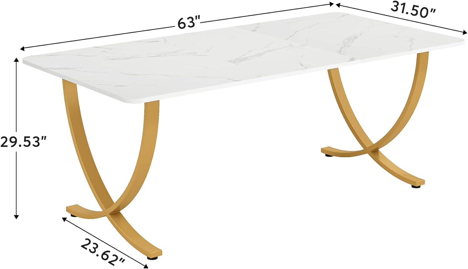 Tribesigns Executive Desk, 63β W x 31.5β D Large Office Desk, Modern Computer Desk Conference Table Meeting Room Table, Business Furniture for Home Office, White and Gold