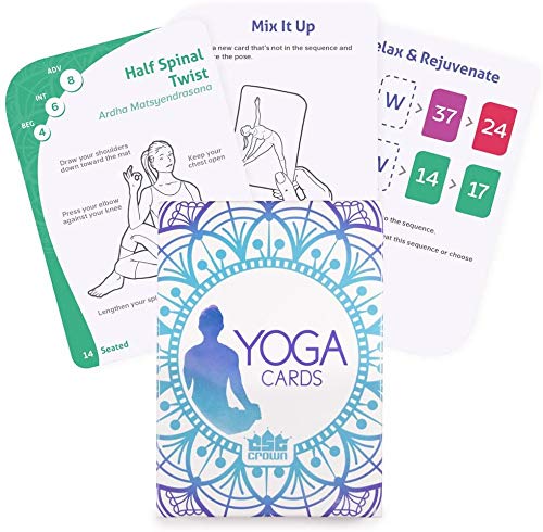 Yoga Basics Starter Kit - Complete Health & Fitness Set for Beginners - Non Slip Black Mat, 4" Foam Block, Coral Knee Pad, 63-Card Deck, & D-Ring Strap - Strength, Balance, Flexibility & Stress Relief
