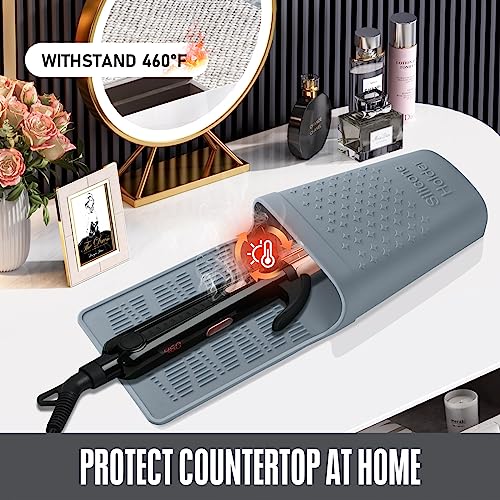 ZAKRA Flat Iron/Curling Iron/Hair Straightene/Hot Hair Tools Holder, Silicone Heat Resistant Mat Pouch Organizer.(Grey)