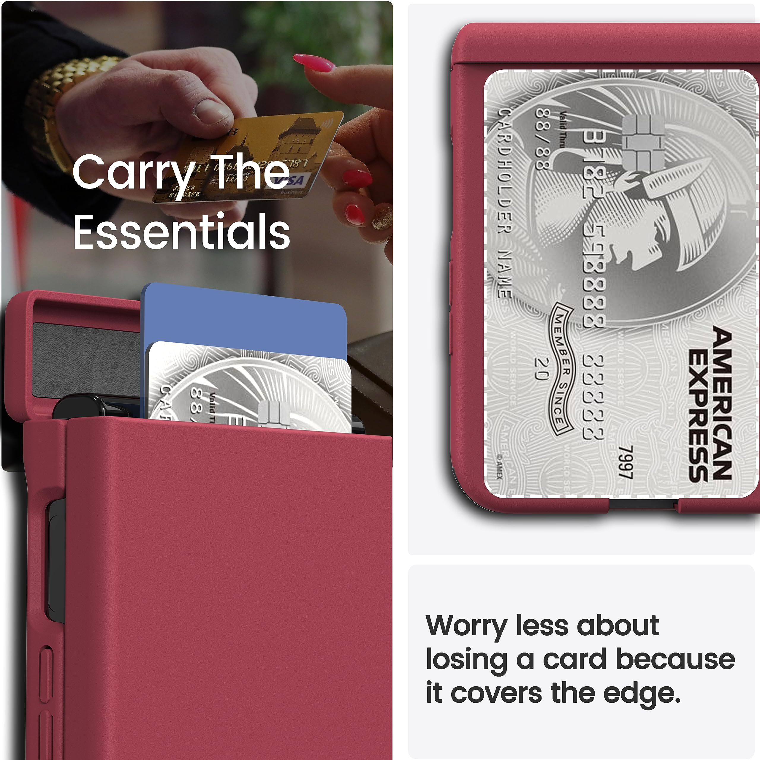 X-FOUR Compatible with Galaxy Z Flip 5 Case with Hinge Protection Card Holder & Screen Protector - Hard PC TPU Anti-Slip Shockproof Protective Case for Samsung Galaxy Z Flip 5 (Burgundy)