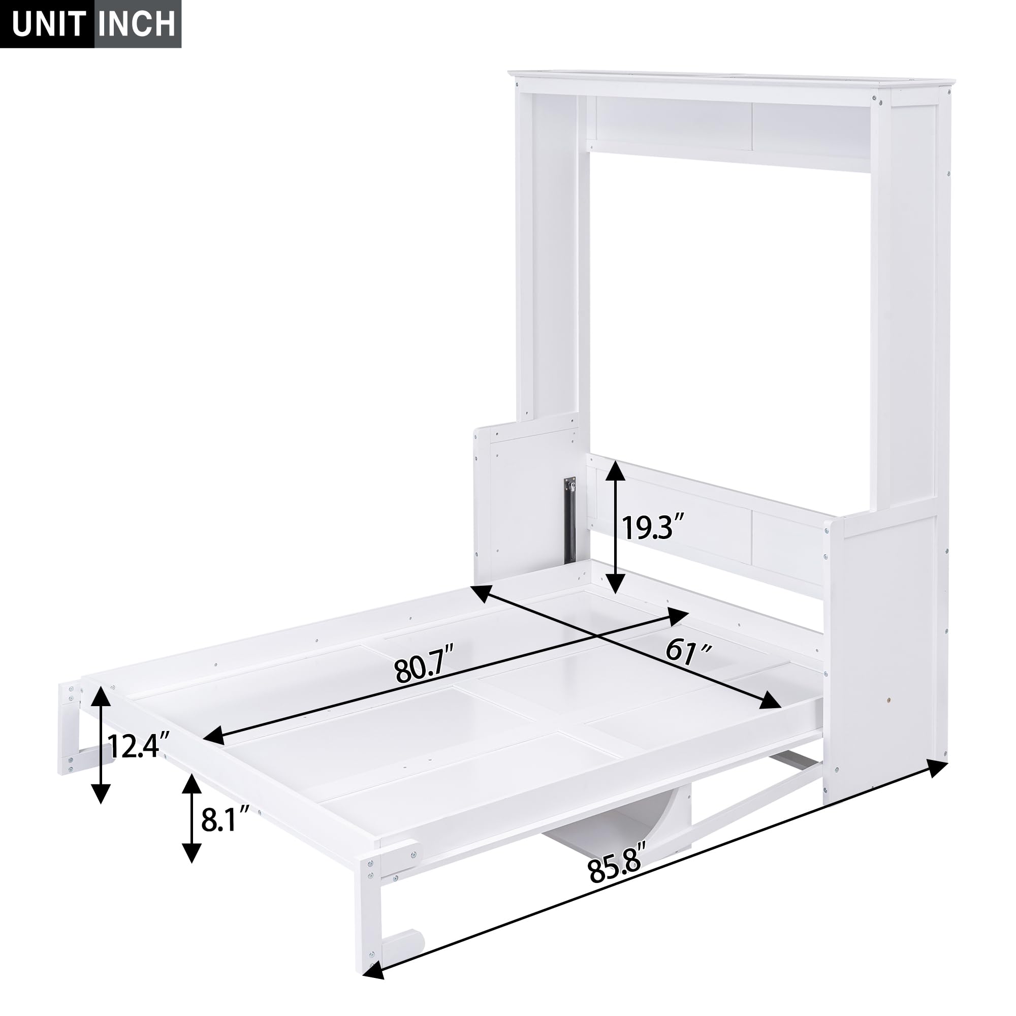 YSWH Queen Size High Murphy Bed Chest, Wood Murphy Bed Frame with Shelf Desk, Mobile Versatile Chest Bed Folding Bed for Bedroom Furniture, Foldable Platform Bed Folded into Cabinet (White)