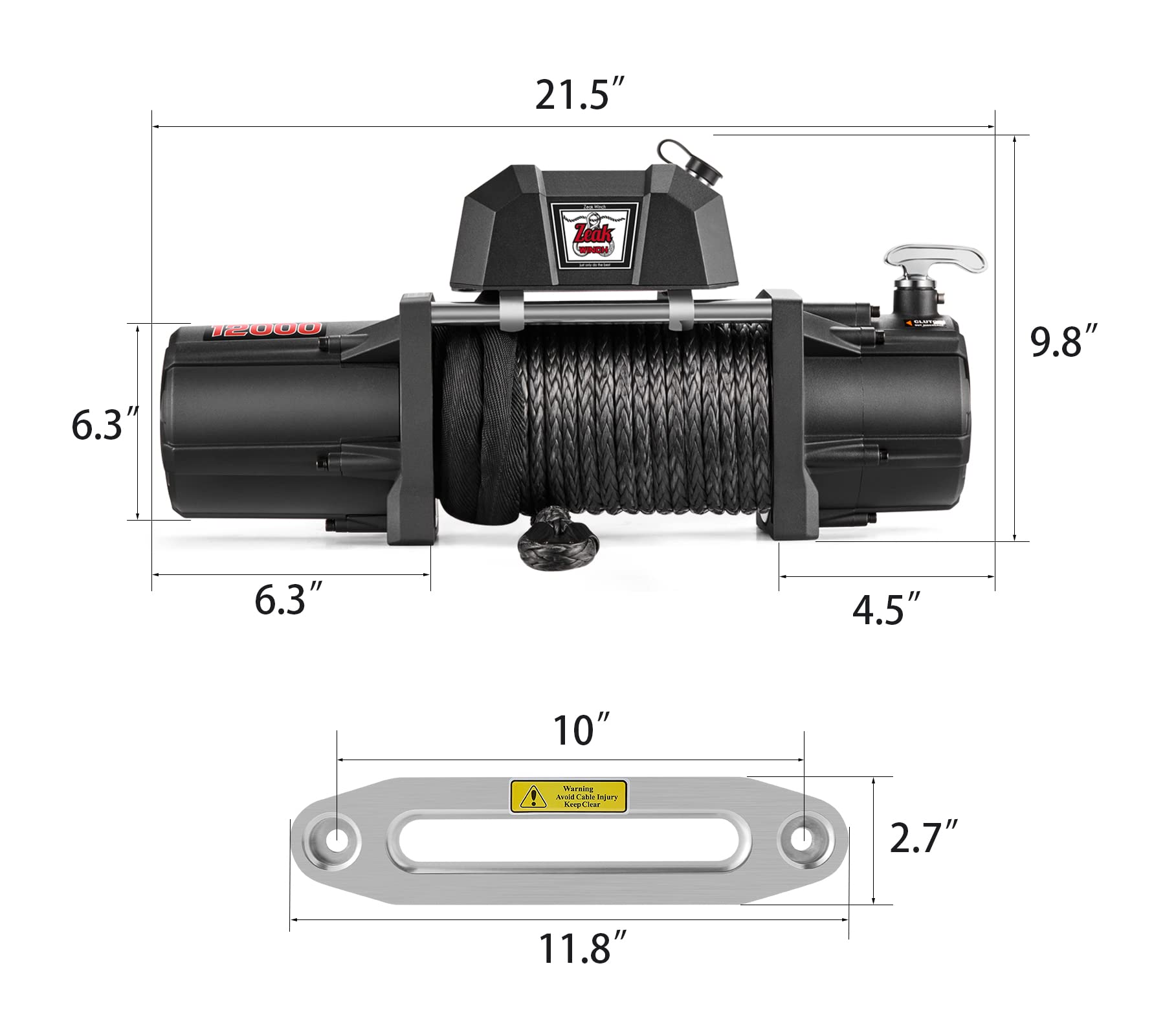 ZEAK 12000 lb Electric Truck Winch DC Synthetic Rope, Waterproof Off Road, for Truck SUV, with Wireless Remote