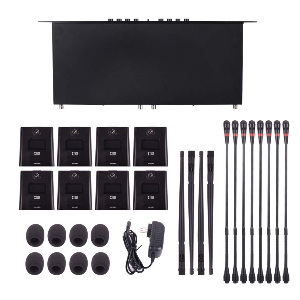 XTUGA CM280 UHF 8 Channels Professional Gooseneck Microphone System Conference Mics Fixed Frequency Super-Low Background Noise for Large conferences (Frequency B)