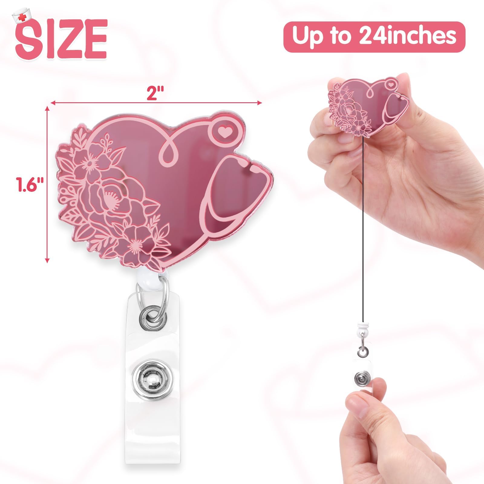 Xylolfsty Nurse Badge Reels Retractable Badge Holders with Alligator Clip Organ Heart Brain Patterns with Flowers Cute for RN Nurse Doctor Student Nursing Graduation Appreciation Gift 4PCS