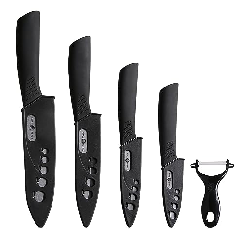 YUSOTAN Ceramic Knife Set, Ceramic Knives Set For Kitchen, Super Sharp Rust Proof Stain Resistant :6" Chef Knife, 5" Utility Knife, 4" Fruit Knife, 3" Paring Knife, One Peeler(ceramic knife Set)