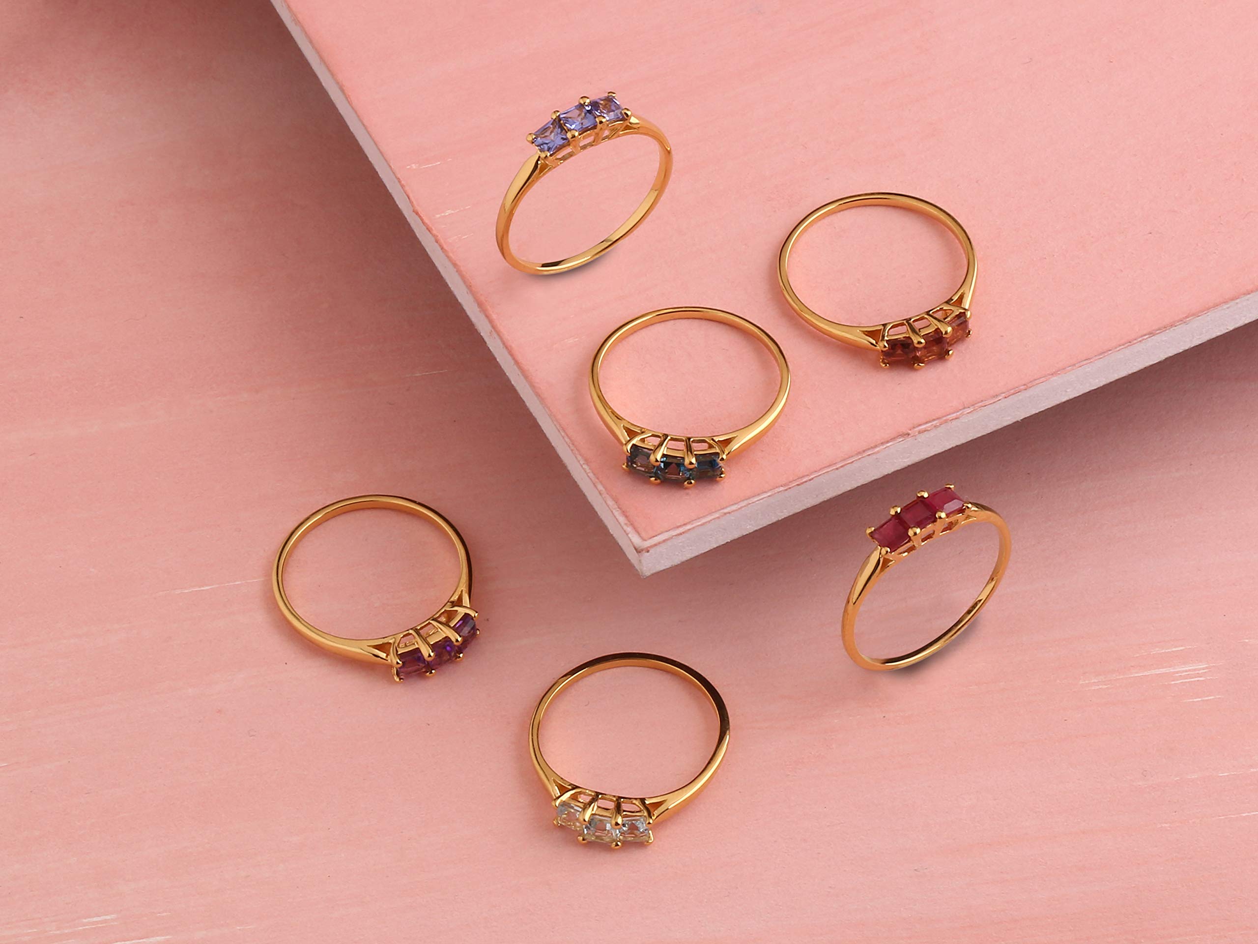YoTreasure 0.45 Ct. Pink Tourmaline Solid 10k Yellow Gold 3 Three Stone Engagement Ring