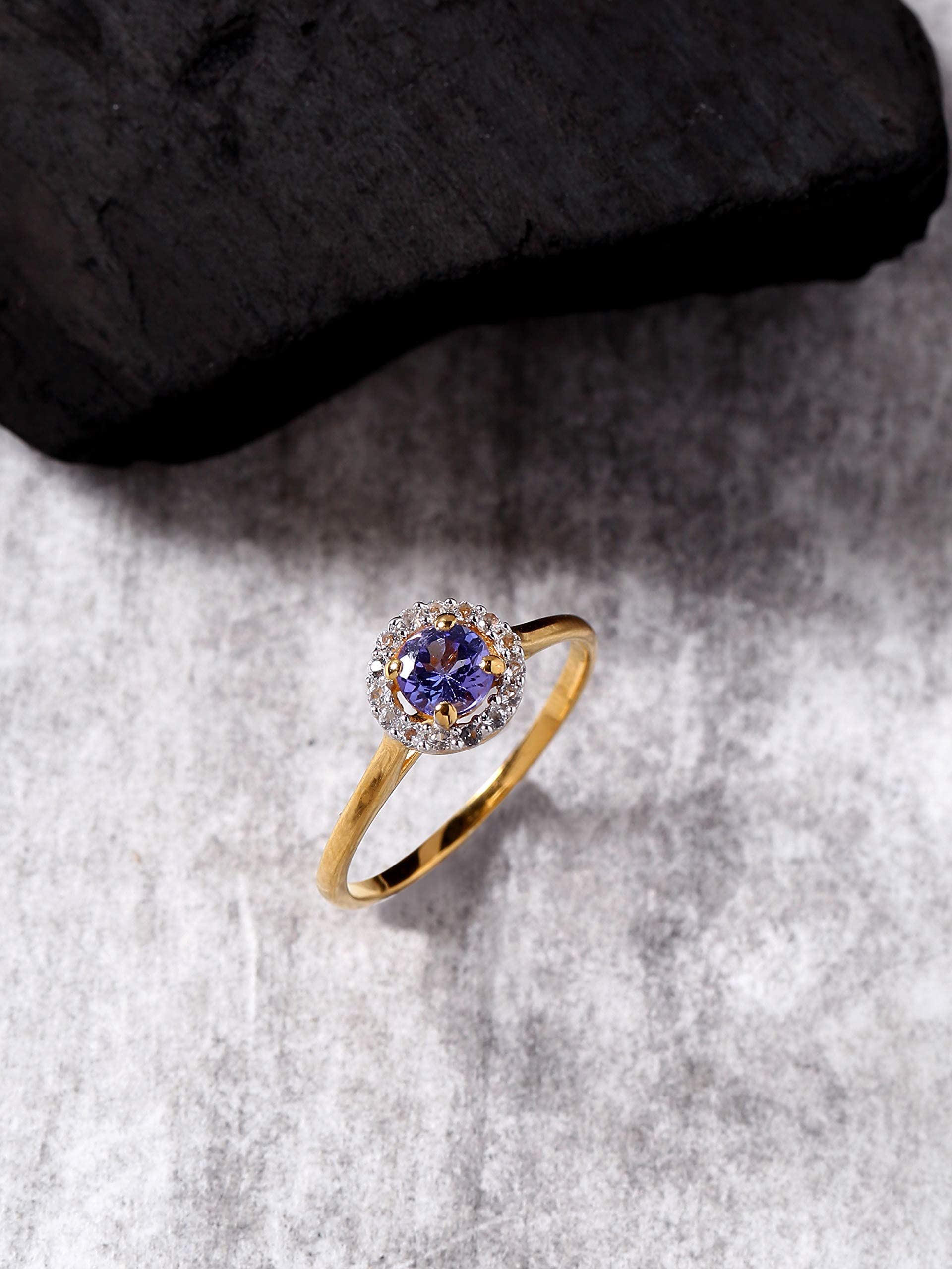 YoTreasure 18kt Gold Over Silver Tanzanite and White Topaz Women's Engagement Ring