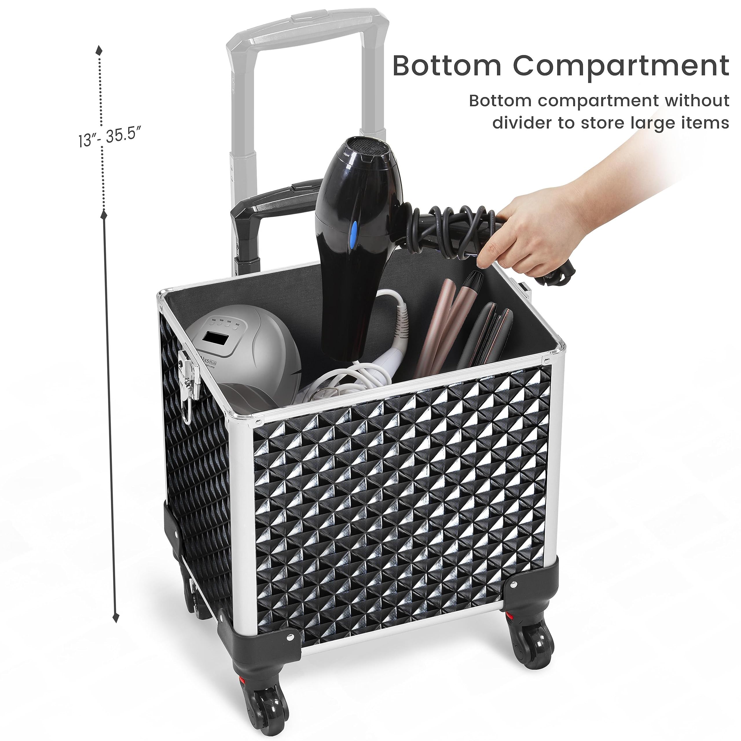 Yaheetech Professional Makeup Train Case 4 in 1 Cosmetic Trolley Nail Tech Travel Case Rolling Makeup Organizer Salon Barber Case with Wheels Hairstylist