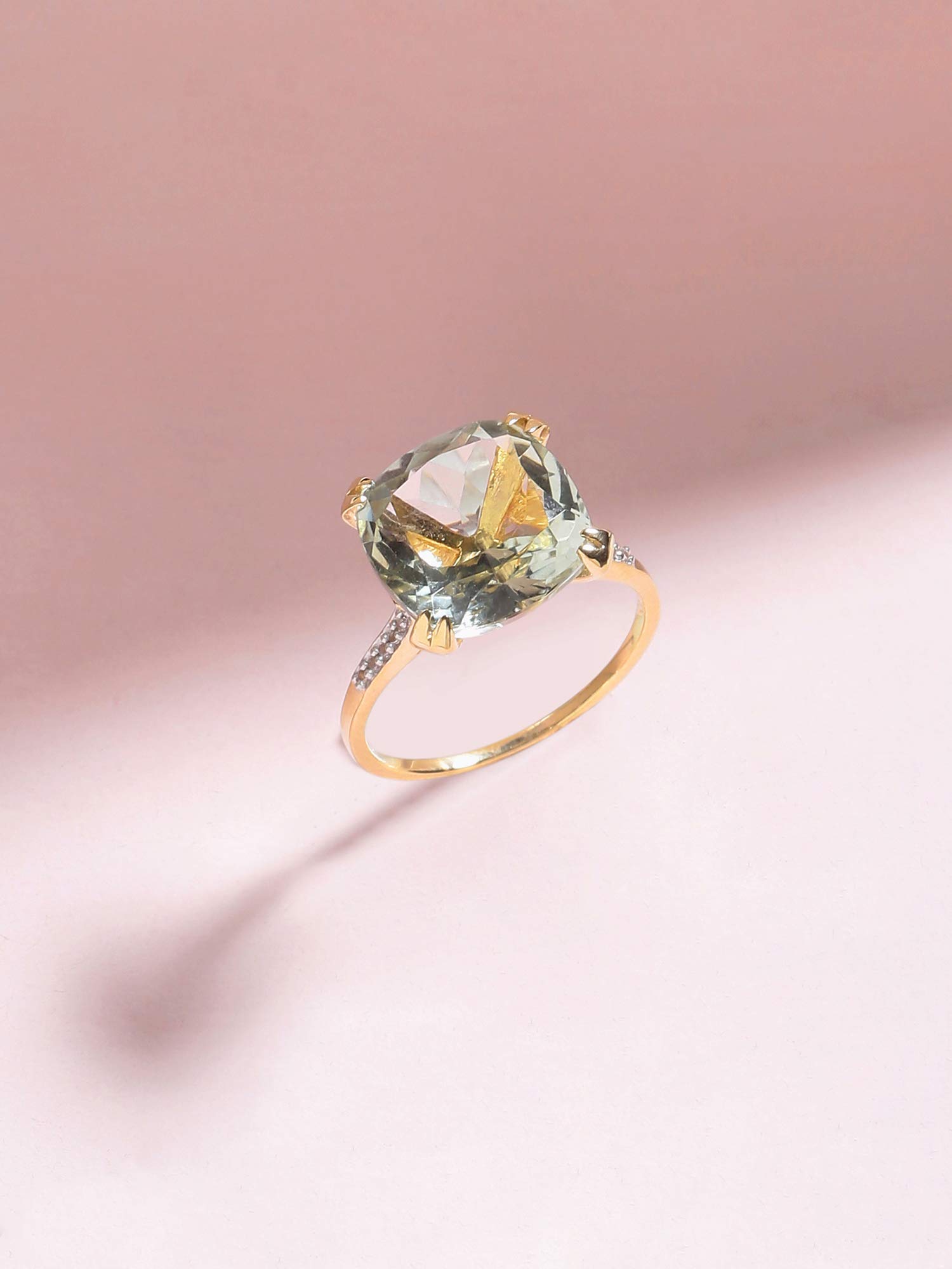 YoTreasure 6.11 Ct Green Amethyst Solid 10k Yellow Gold Statement Ring Jewelry