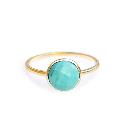 YoTreasure Turquoise Solitaire Ring, Solid 10K Yellow Gold