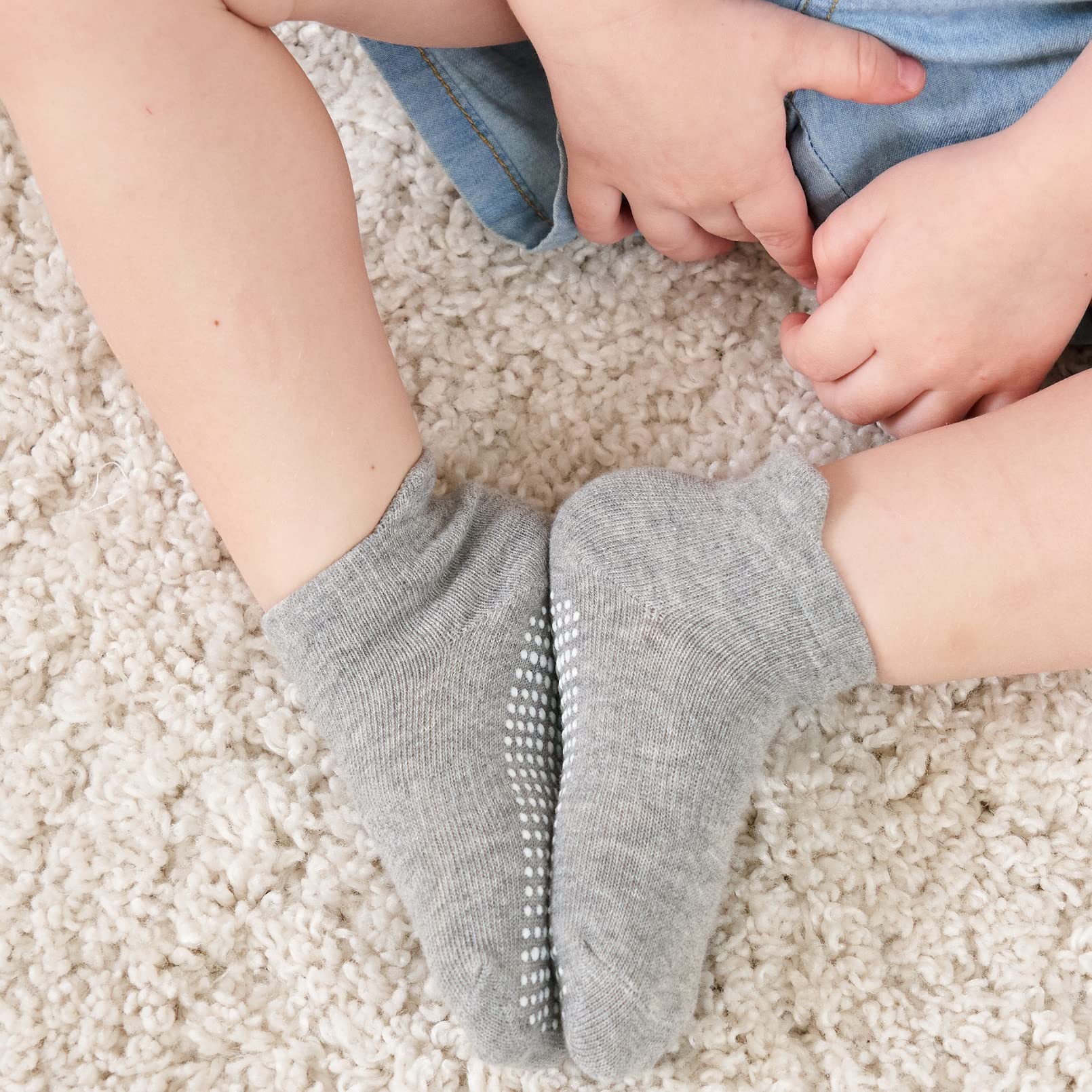 ZAPLES Baby Non Slip Grip Ankle Socks with Non Skid Soles for Infants Toddlers Kids Boys Girls, Assorted 9 Pack, 6-12 Months