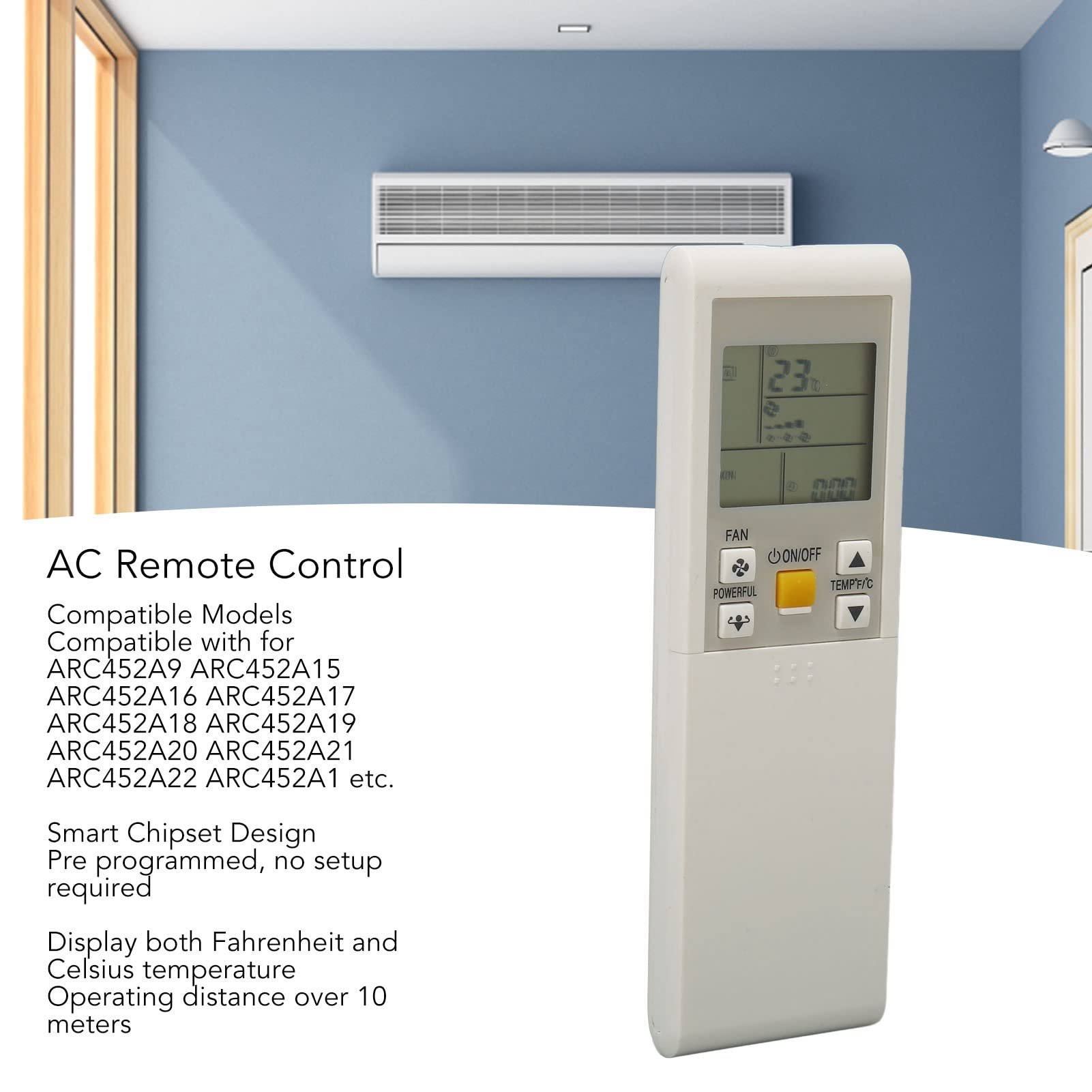 Universal Replacement Remote Control Fit for Daikin RC452A9, ARC452A15, ARC452A16, ARC452A17, ARC452A18, ARC452A21, 2MKS50G2V1B etc. No Setup Required